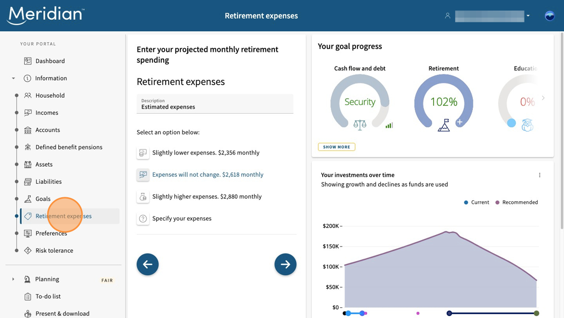 Set your retirement expenses and preferences in the planning tool ...